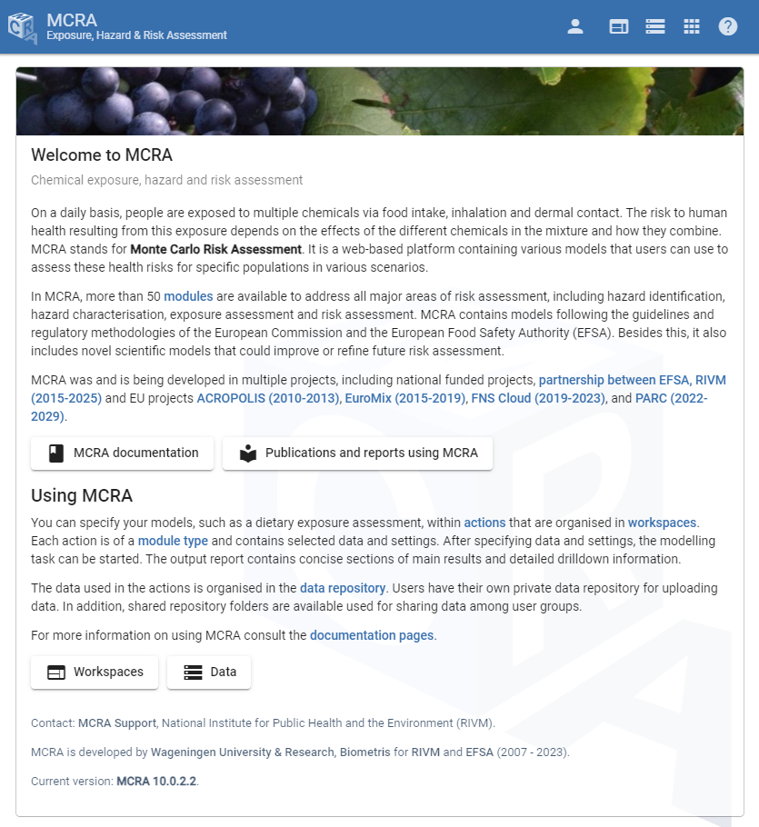 Main user interface — MCRA Documentation 10 documentation